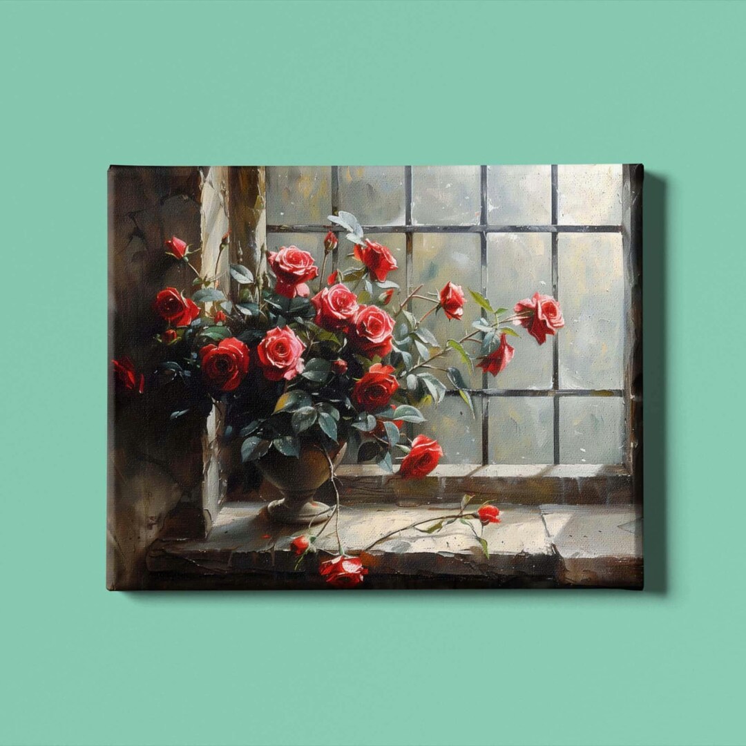 Vintage Red Rose Art Print | Rose Wall Art | Vintage Floral Art Print ...