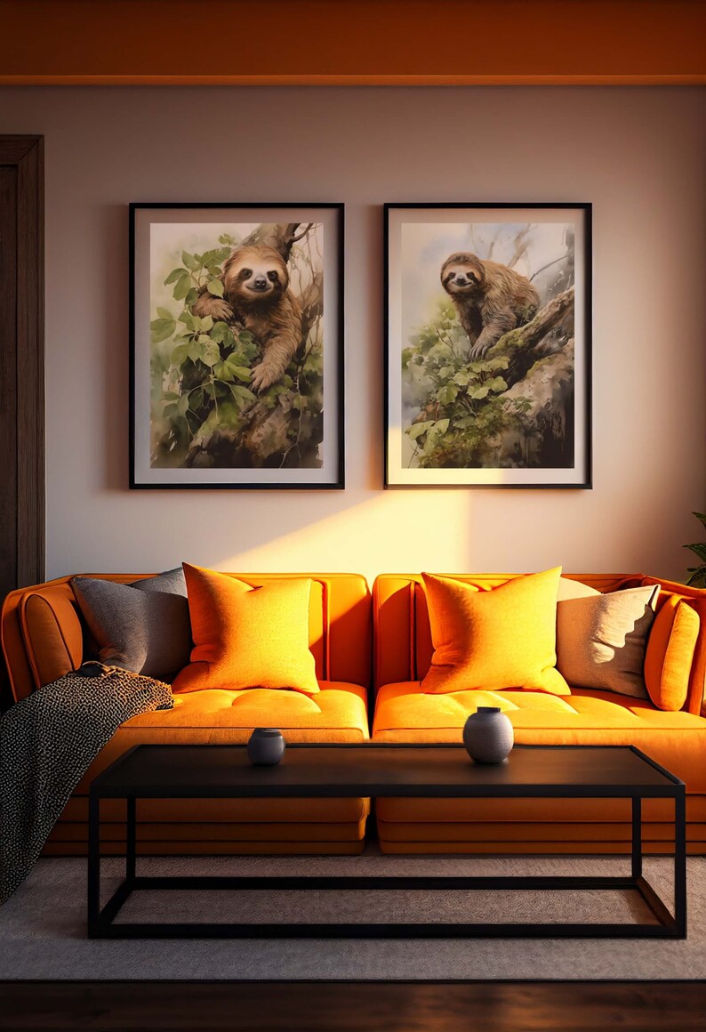 2 Sloth Print Set | Sloth Wall Art | Wildlife Artwork | Watercolor ...