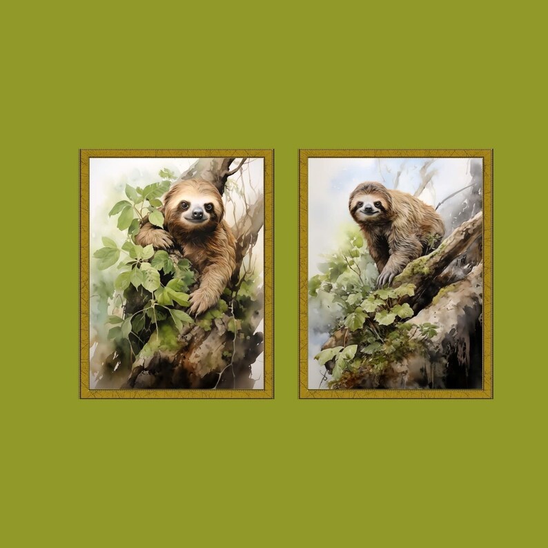 2 Sloth Print Set | Sloth Wall Art | Wildlife Artwork | Watercolor ...