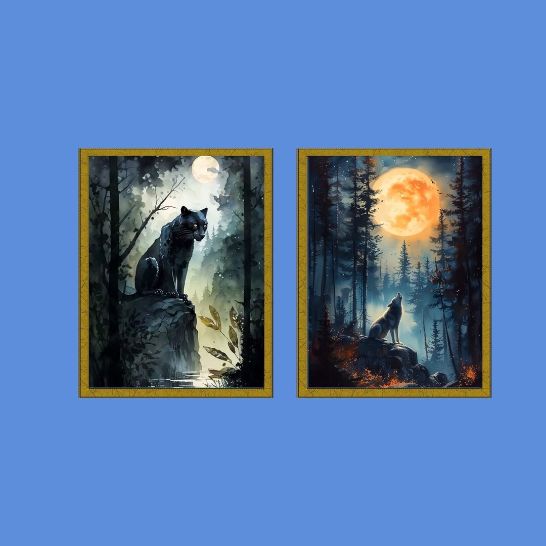 Night Animal Art Print Digital Download Bundle: Set of 2 Printables - Etsy