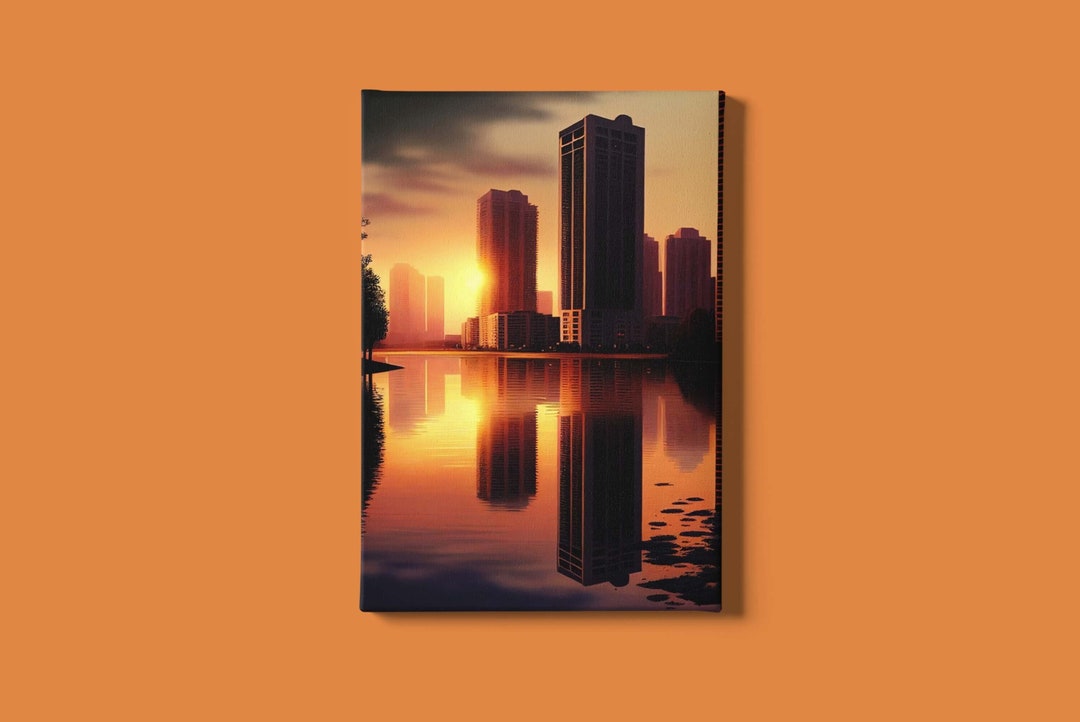 Skyscraper Wall Art Cityscape Art Sunset Art Print Acrylic Painting ...