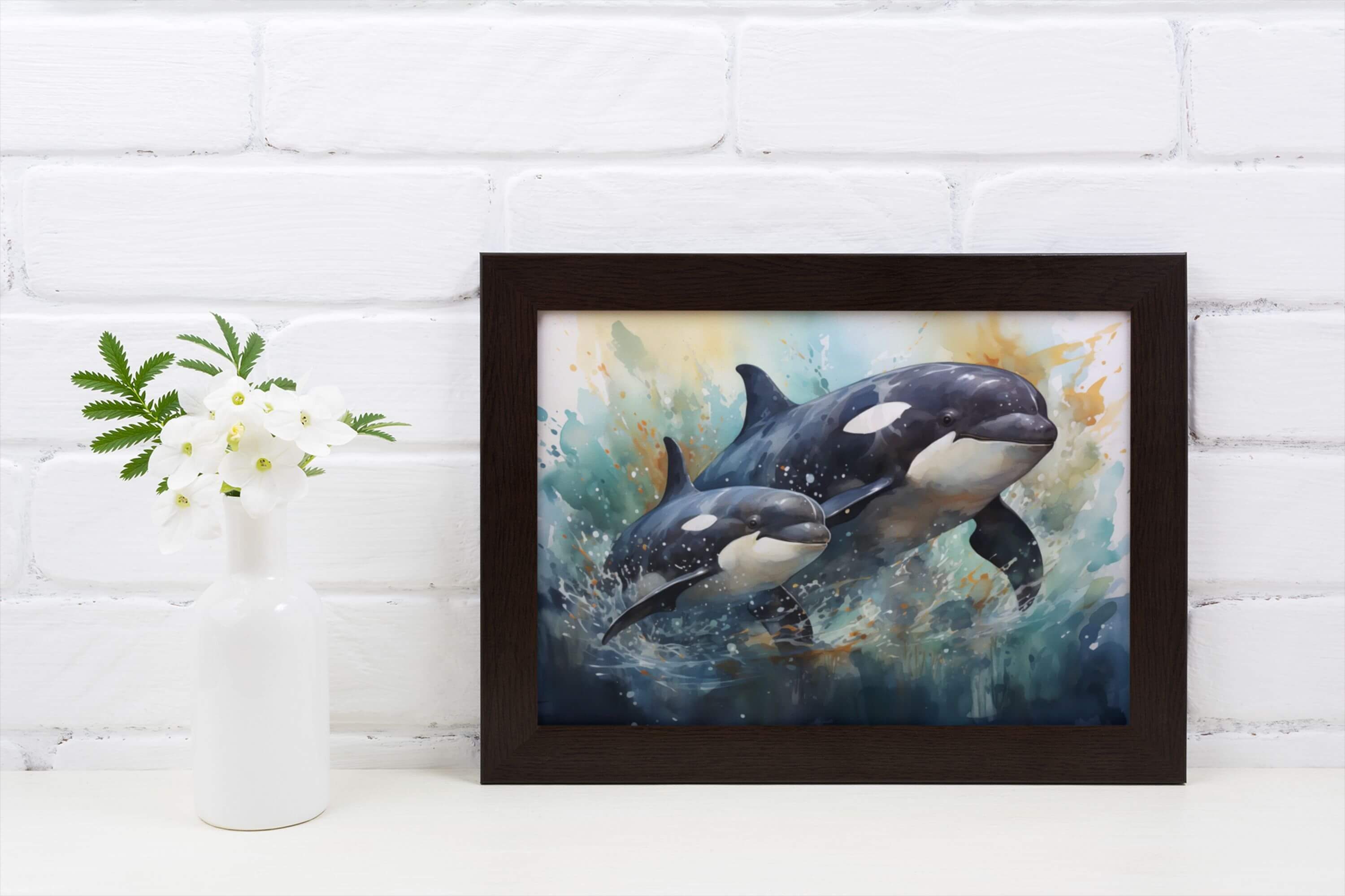 Orca Art Killer Whale Wall Art Print Orca Whale and Calf Art Mother and ...
