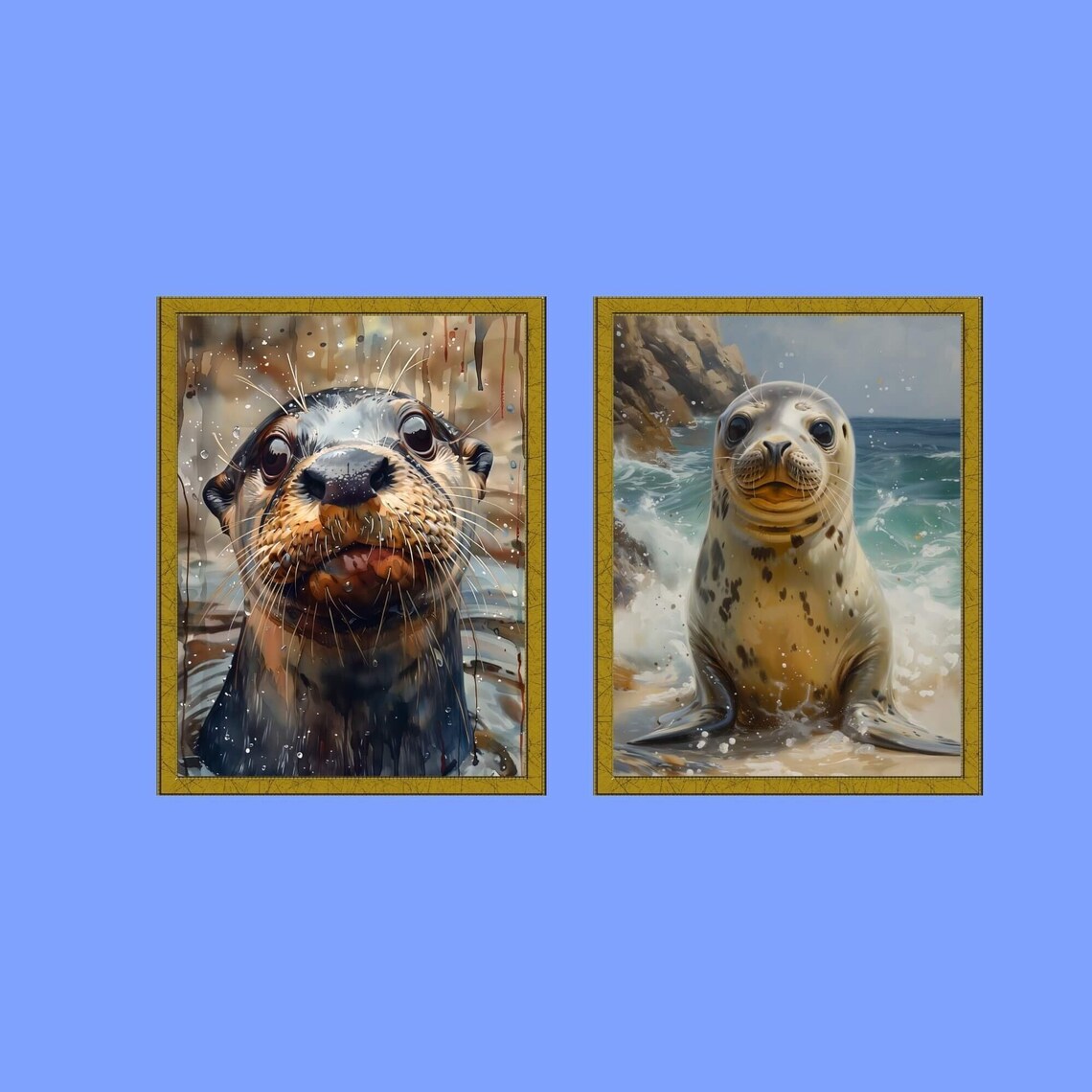 2 Sea Mammals Print Set | Seal Art | Otter Art | Aquatic Art ...