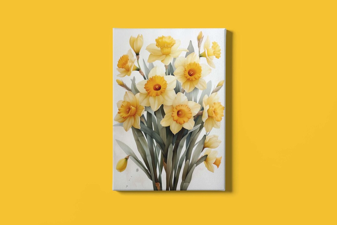 Daffodil Art Print Instant Download: Watercolor Painting of a Bunch of ...