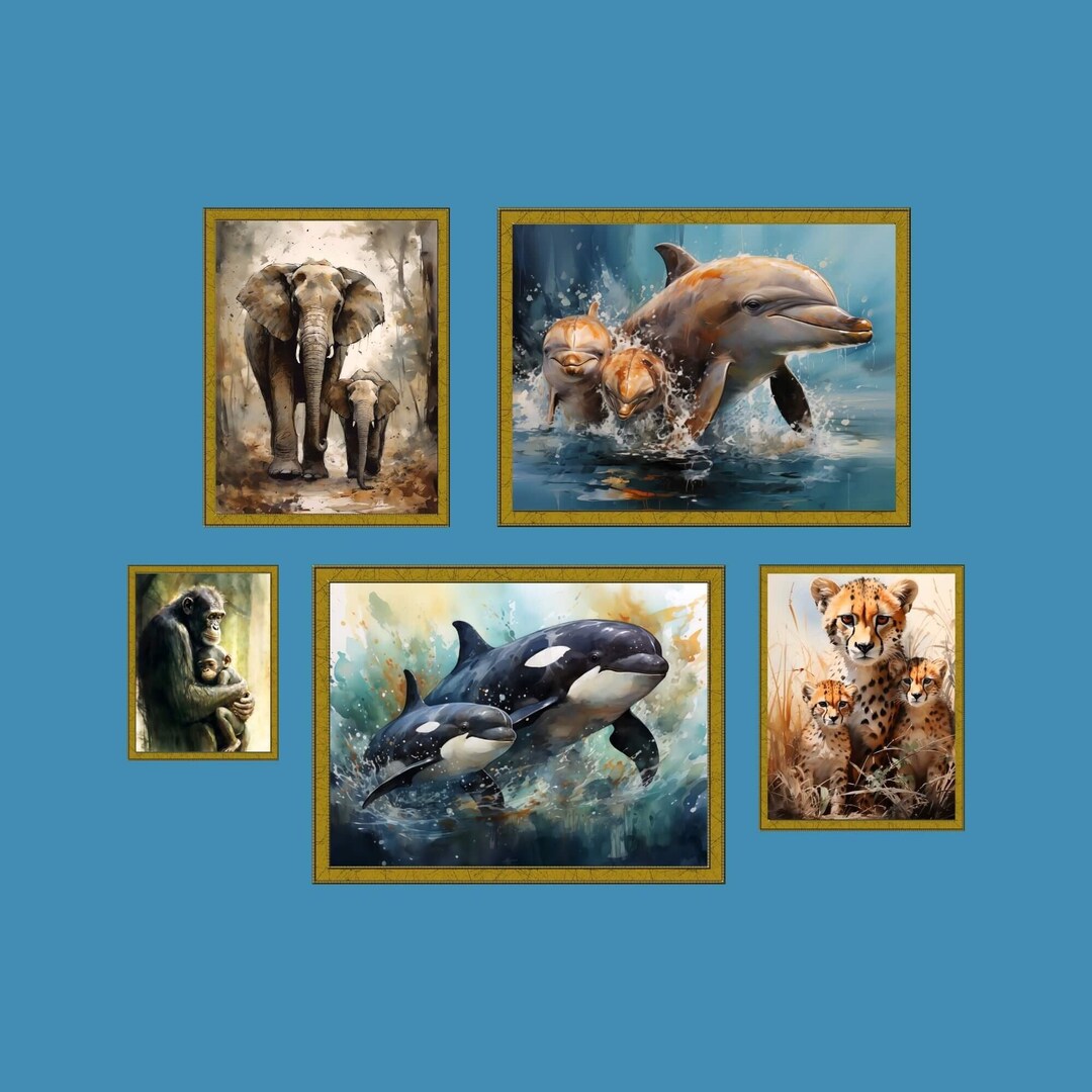 5 Mother and Child Art Print Set | Dolphin Art | Orca Art | Elephant ...