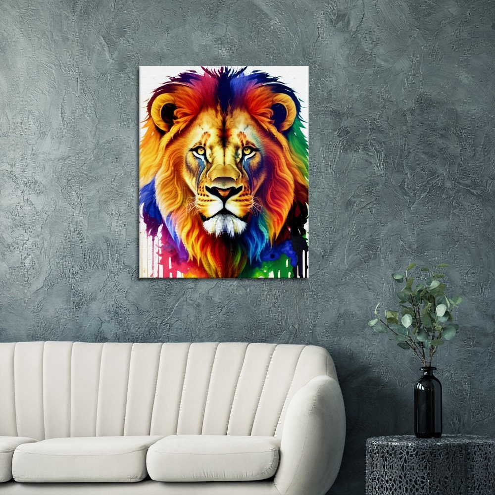 Gentile Lion Animal Wall Art Colorful Print Lion Portrait Animal Art - Etsy