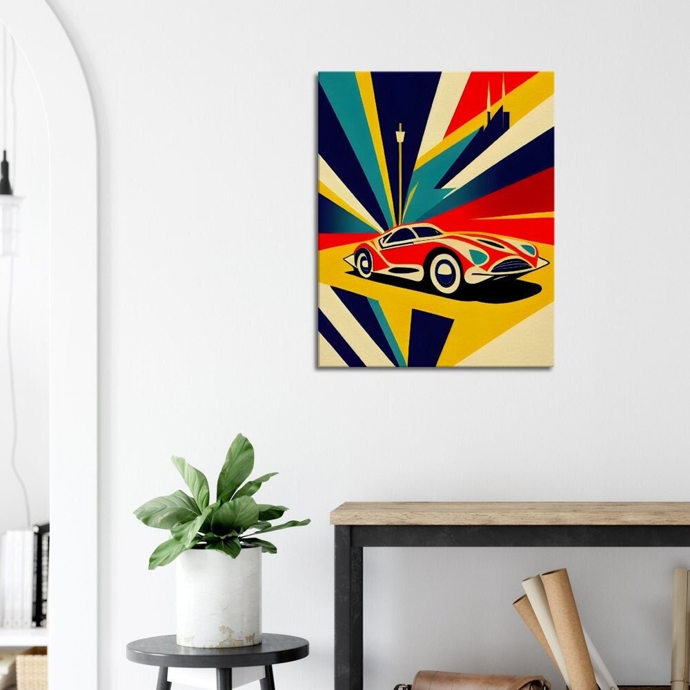 Vintage Car Wall Art Abstract Car Painting Colorful Vintage Car Wall ...