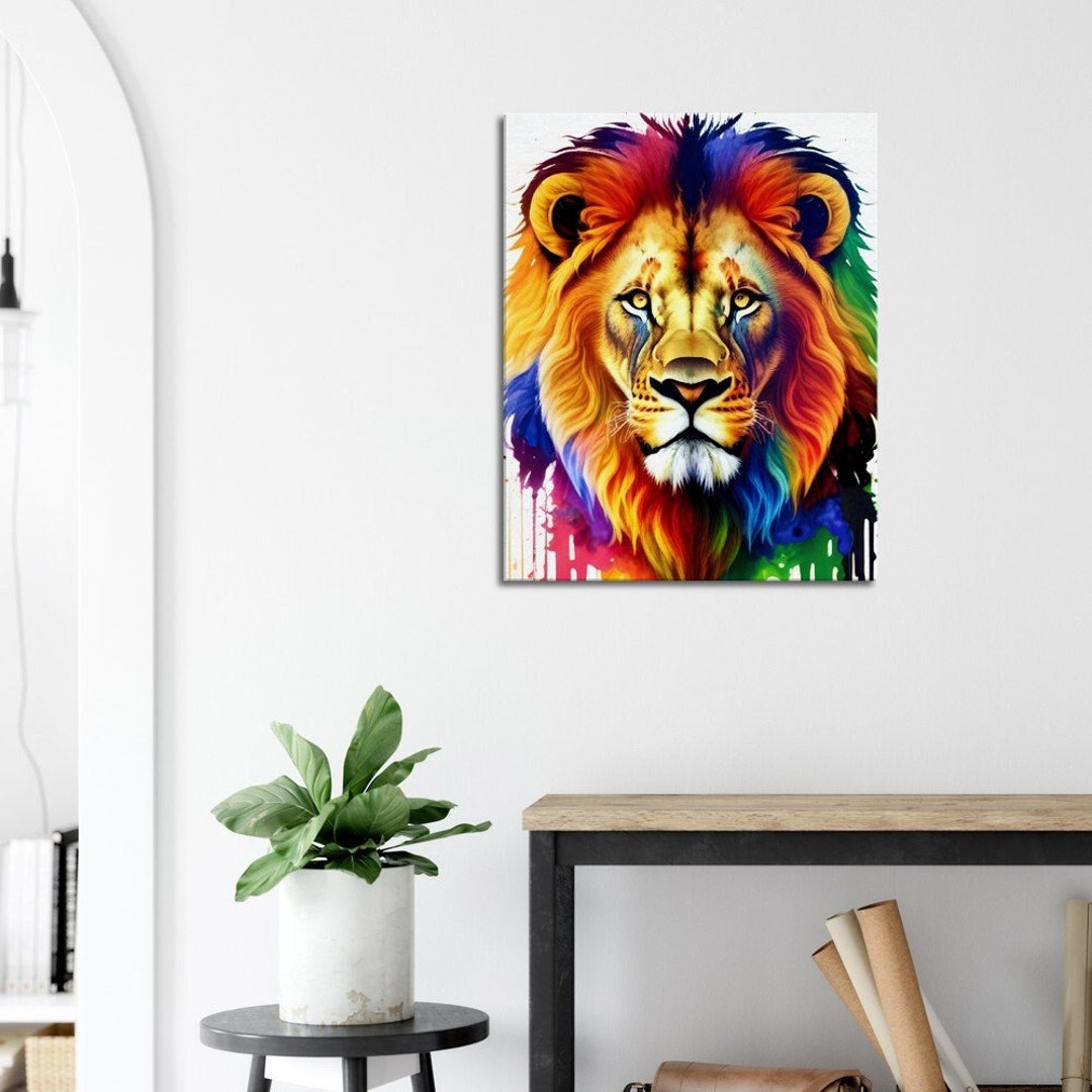 Gentile Lion Animal Wall Art | Colorful Print | Lion Portrait | Animal ...