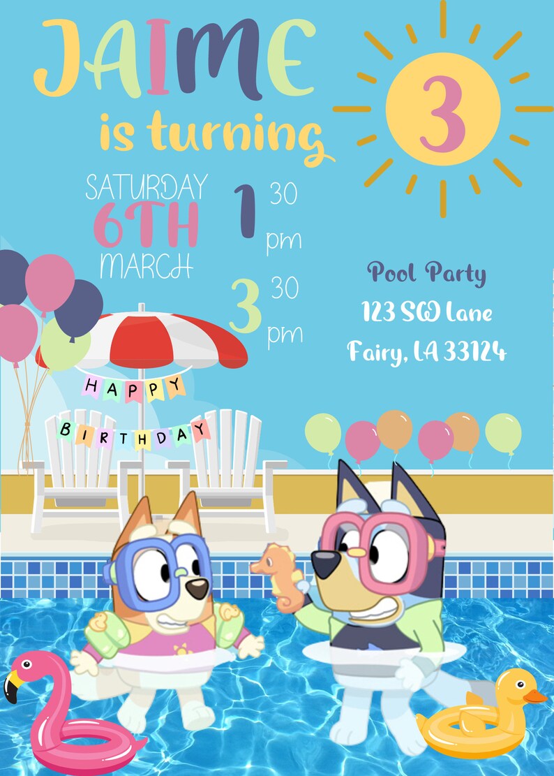 Bluey Pool Party Digital Invite Custom Bluey Digital - Etsy