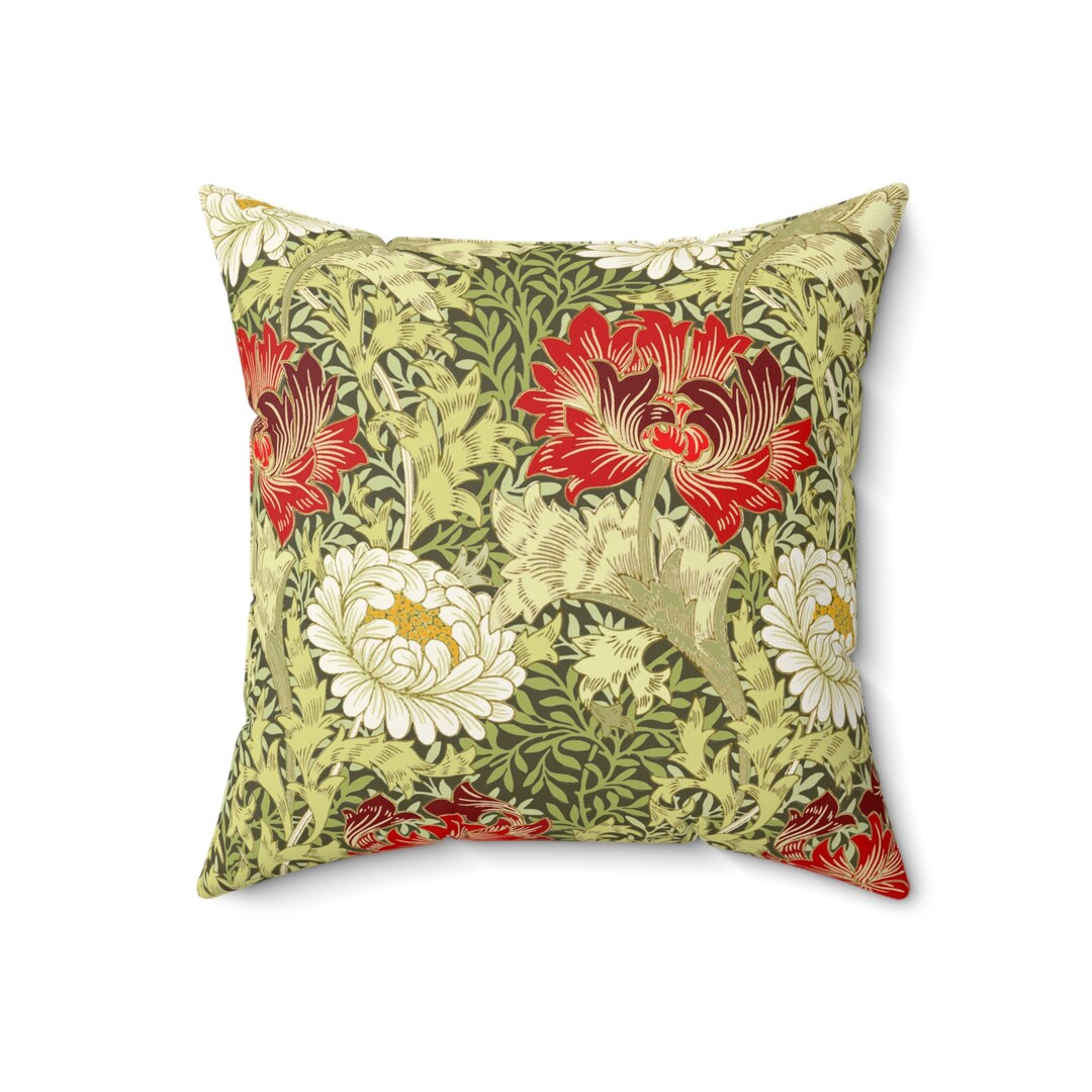 William Morris Chrysanthemum Pattern Pillow in Crimson - Throw Pillow in 4 Sizes - Arts & Crafts ...