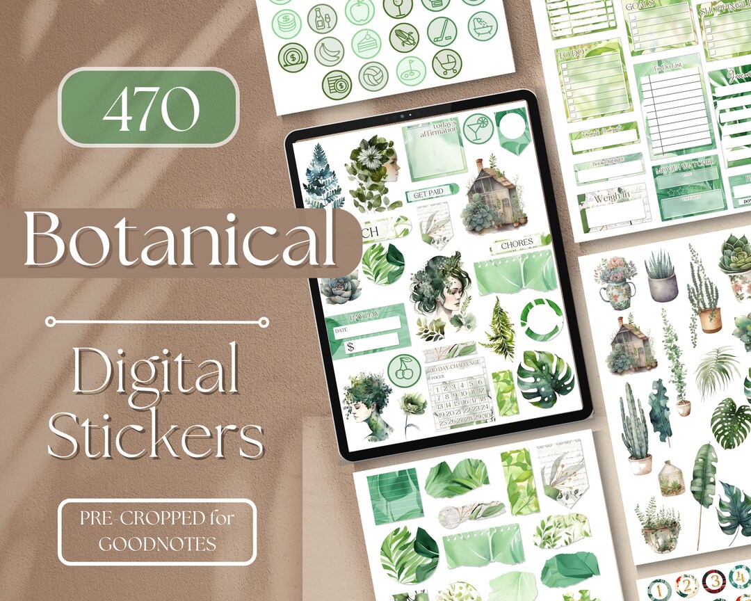 Botanical Digital Stickers | Greeneries GOODNOTES STICKERS | 420+ Green ...