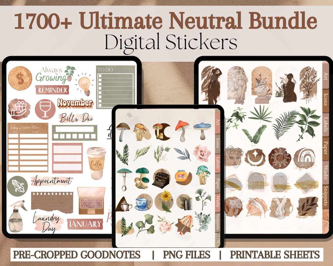 Ultimate Neutral Digital Sticker Bundle for Goodnotes | 1700+ Neutral ...
