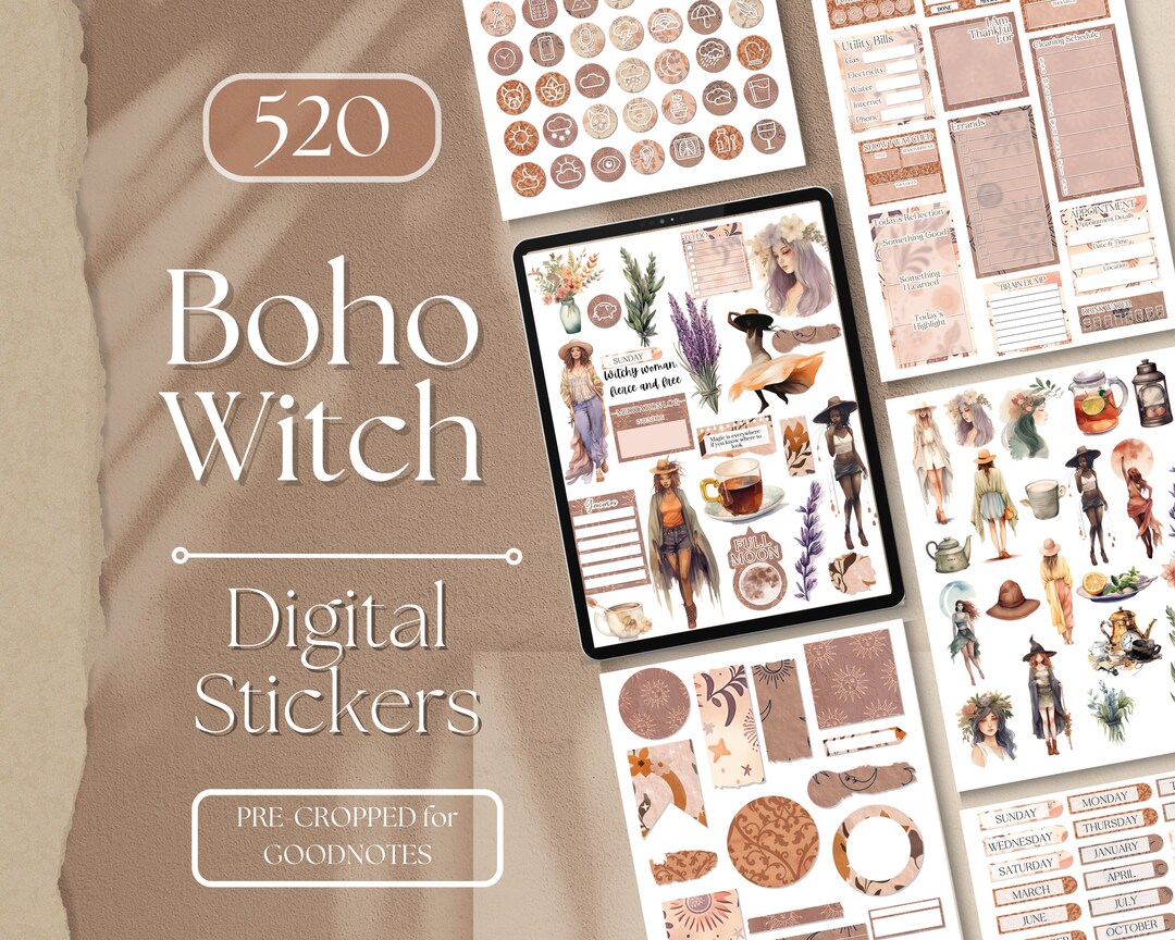 Witchy Planner Stickers Digital | Boho Digital Planner Stickers, 520 ...