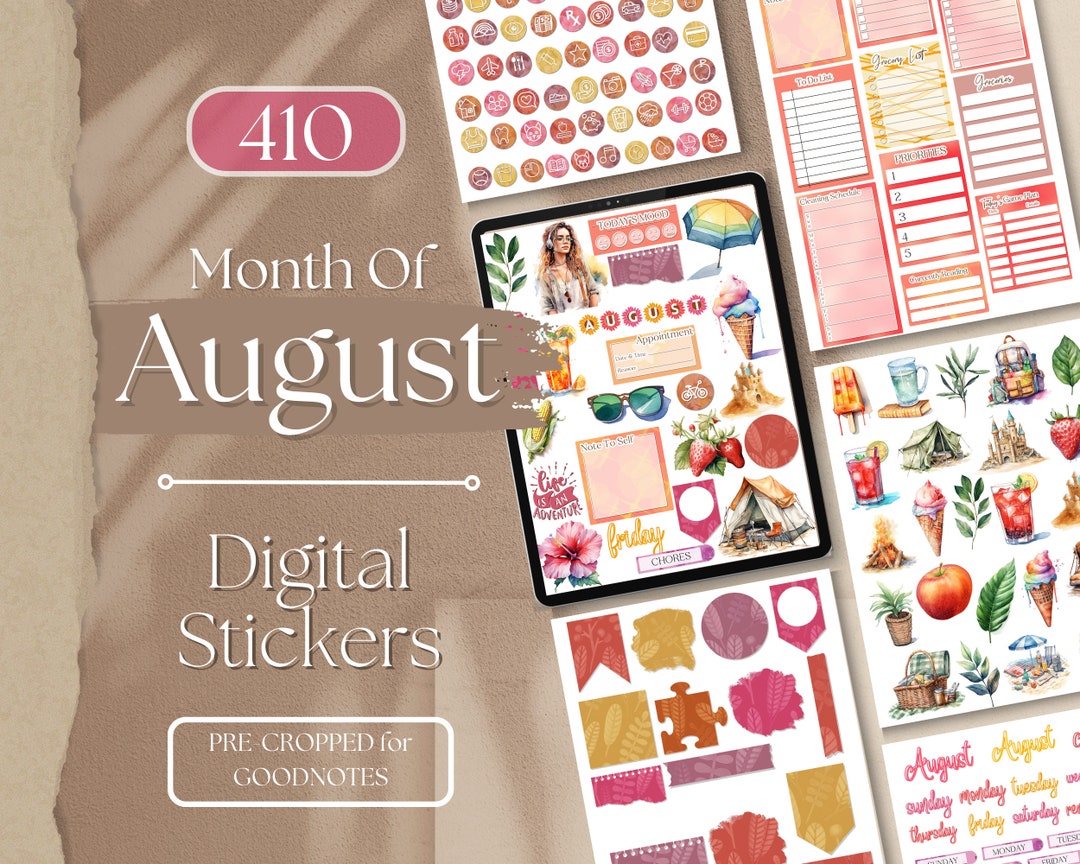 AUGUST Digital Stickers 2023 GOODNOTES STICKERS | 410+ Month of August ...