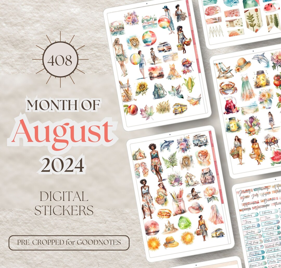 August Digital Stickers for Goodnotes Stickers August 2024 Digital ...