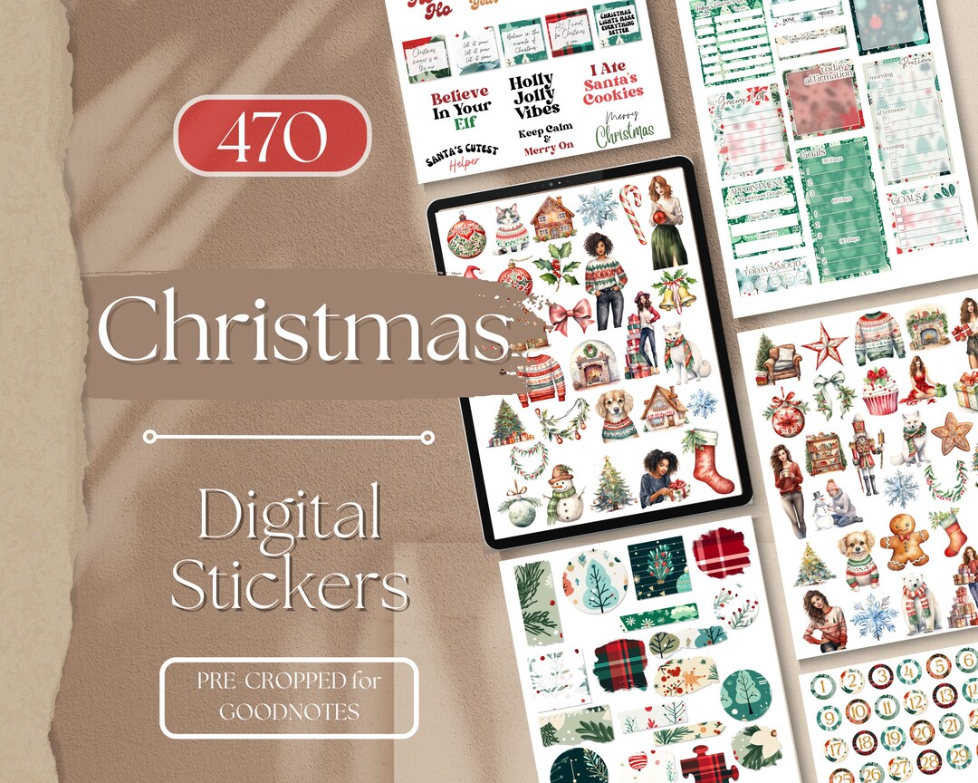 Christmas Digital Stickers Goodnotes | 470 Digital Planner Stickers ...