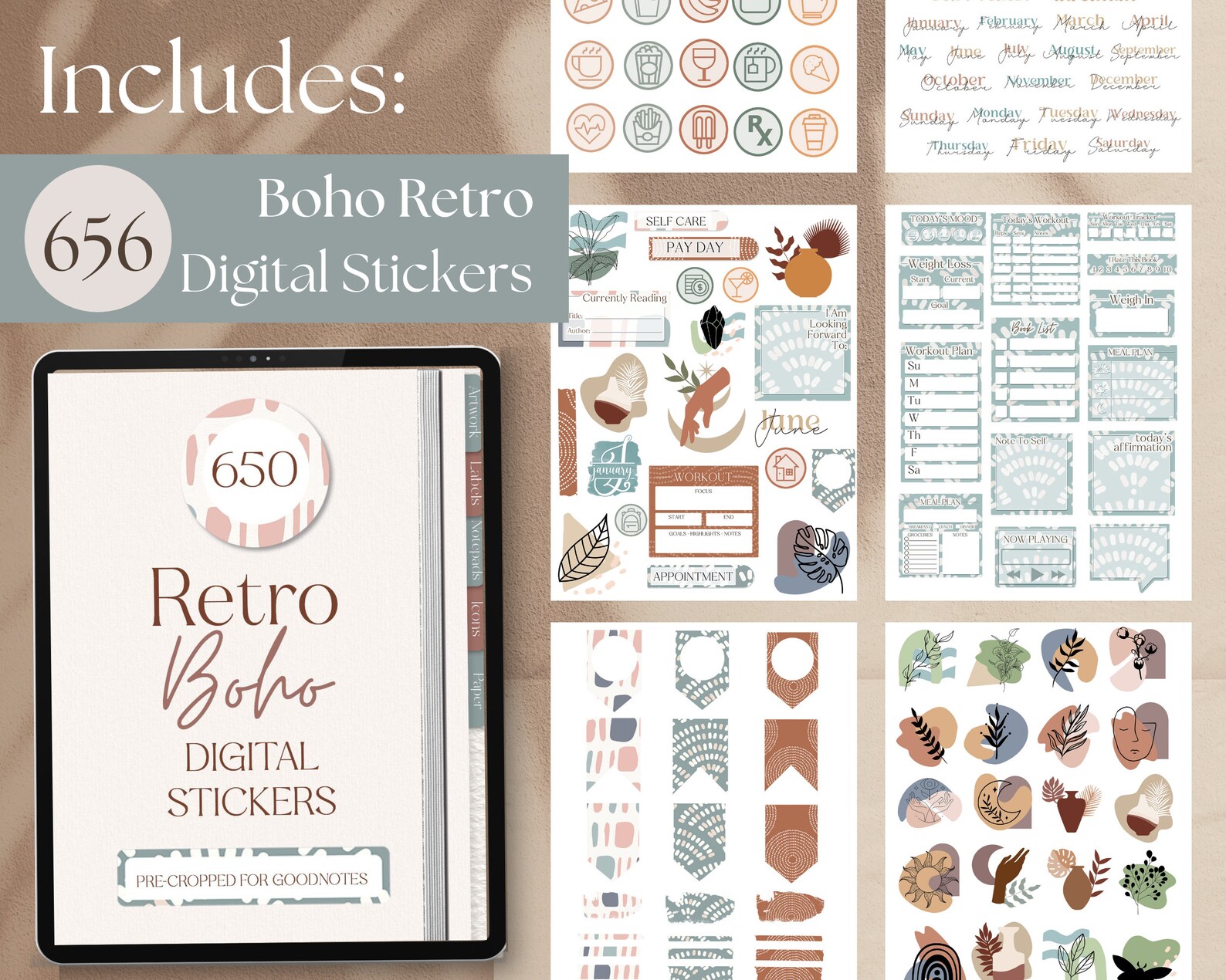 Ultimate Boho Digital Sticker Bundle for Goodnotes | 2210+ Neutral ...