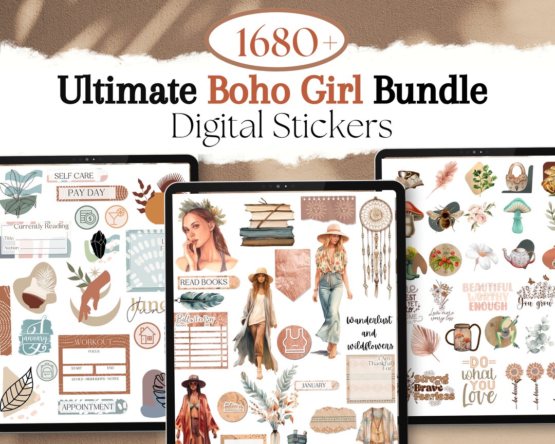 Ultimate Boho Girl Digital Sticker Bundle for Goodnotes | 1680+ Neutral ...