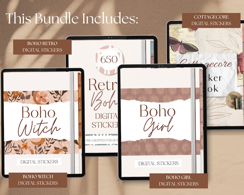 Ultimate Boho Digital Sticker Bundle for Goodnotes | 2210+ Neutral ...
