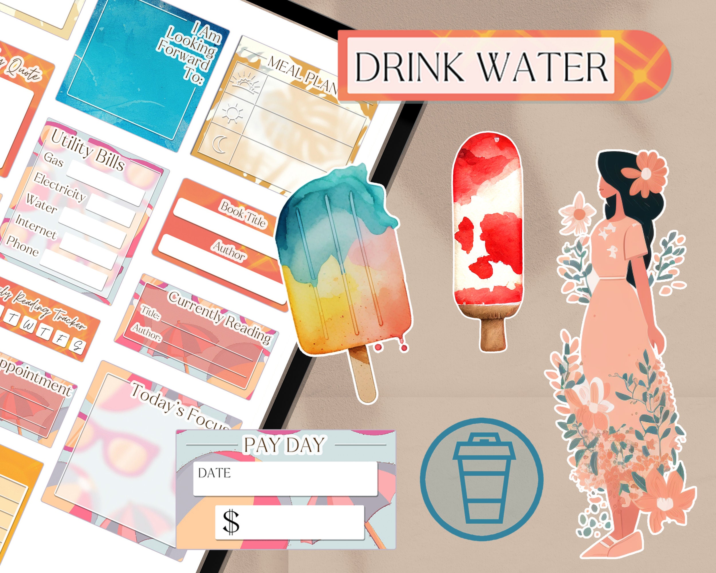 Summer Digital Stickers Goodnotes File Pngs Digital - Etsy