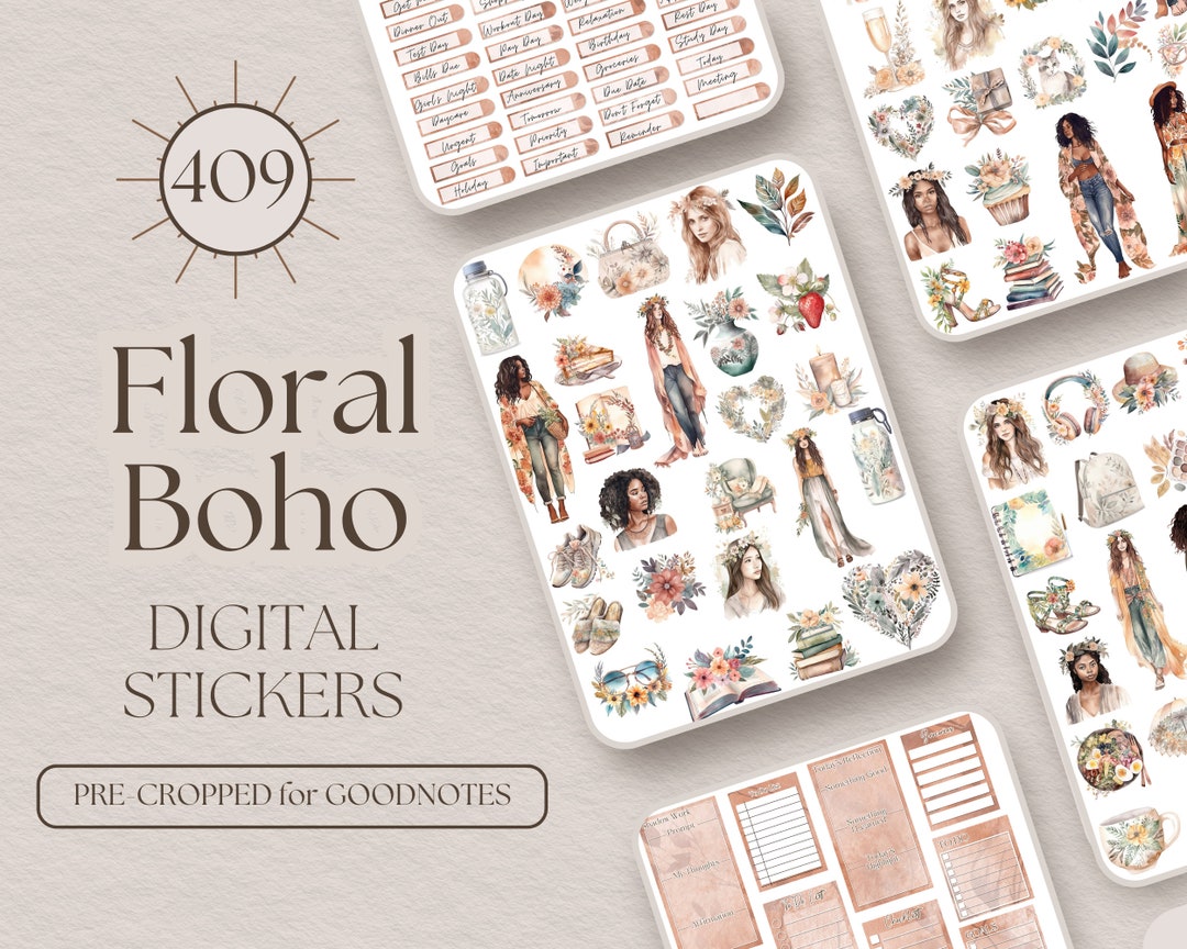 Boho Stickers for Goodnotes Stickers Floral Boho 409 Digital Stickers ...