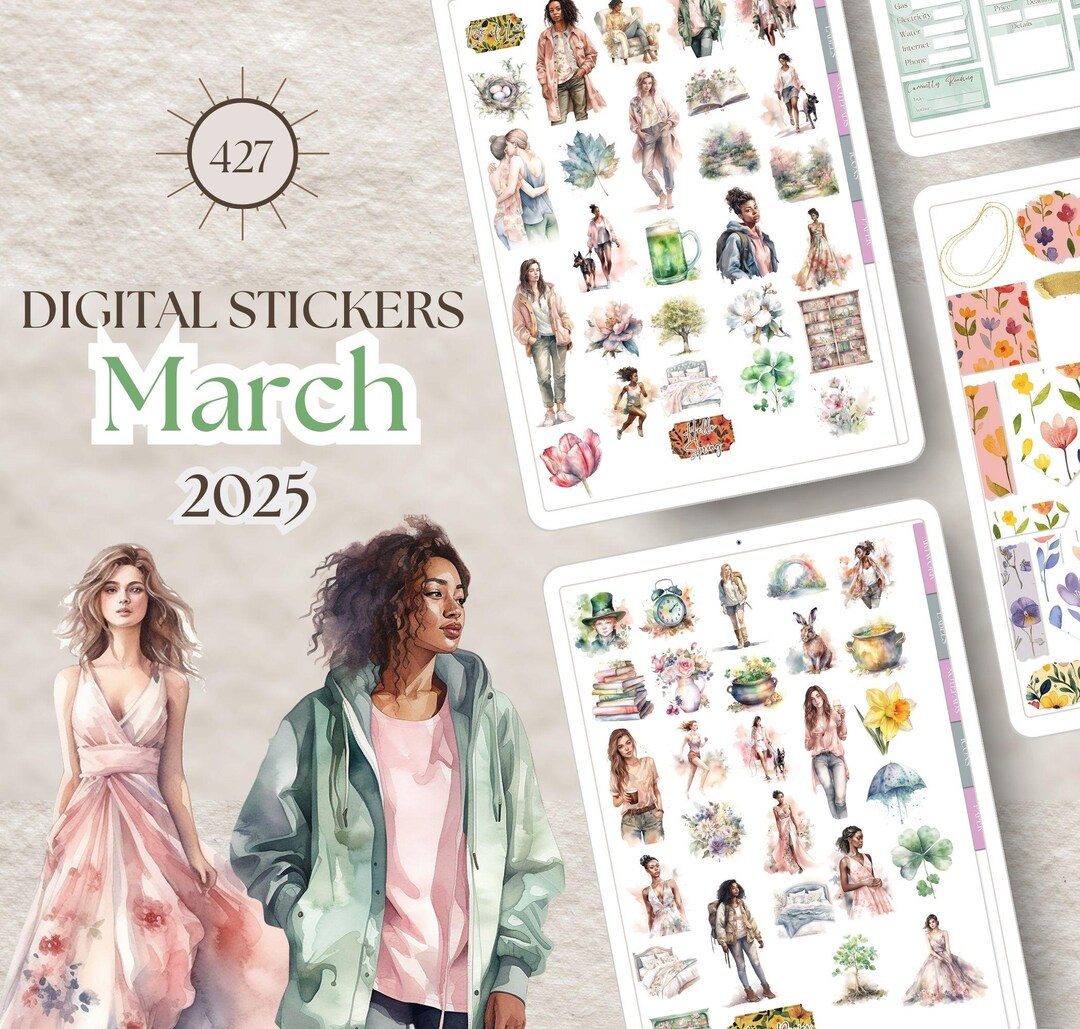 MARCH Digital Stickers 2025 GOODNOTES STICKERS 427 Month of March ...