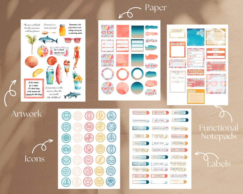 Summer Digital Stickers Goodnotes File Pngs Digital - Etsy