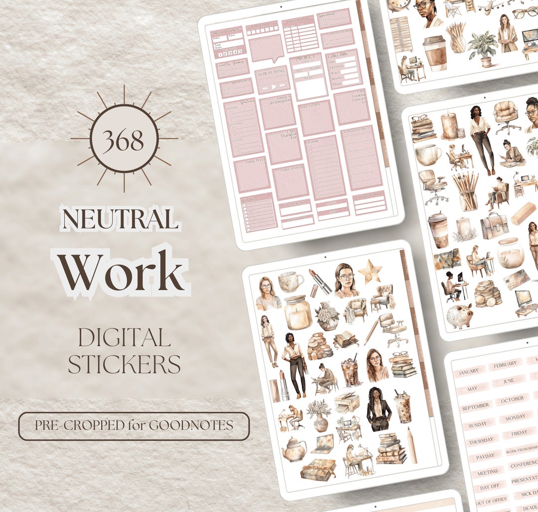 Neutral WORK Digital Stickers for Goodnotes or Noteshelf 368 Aesthetic ...