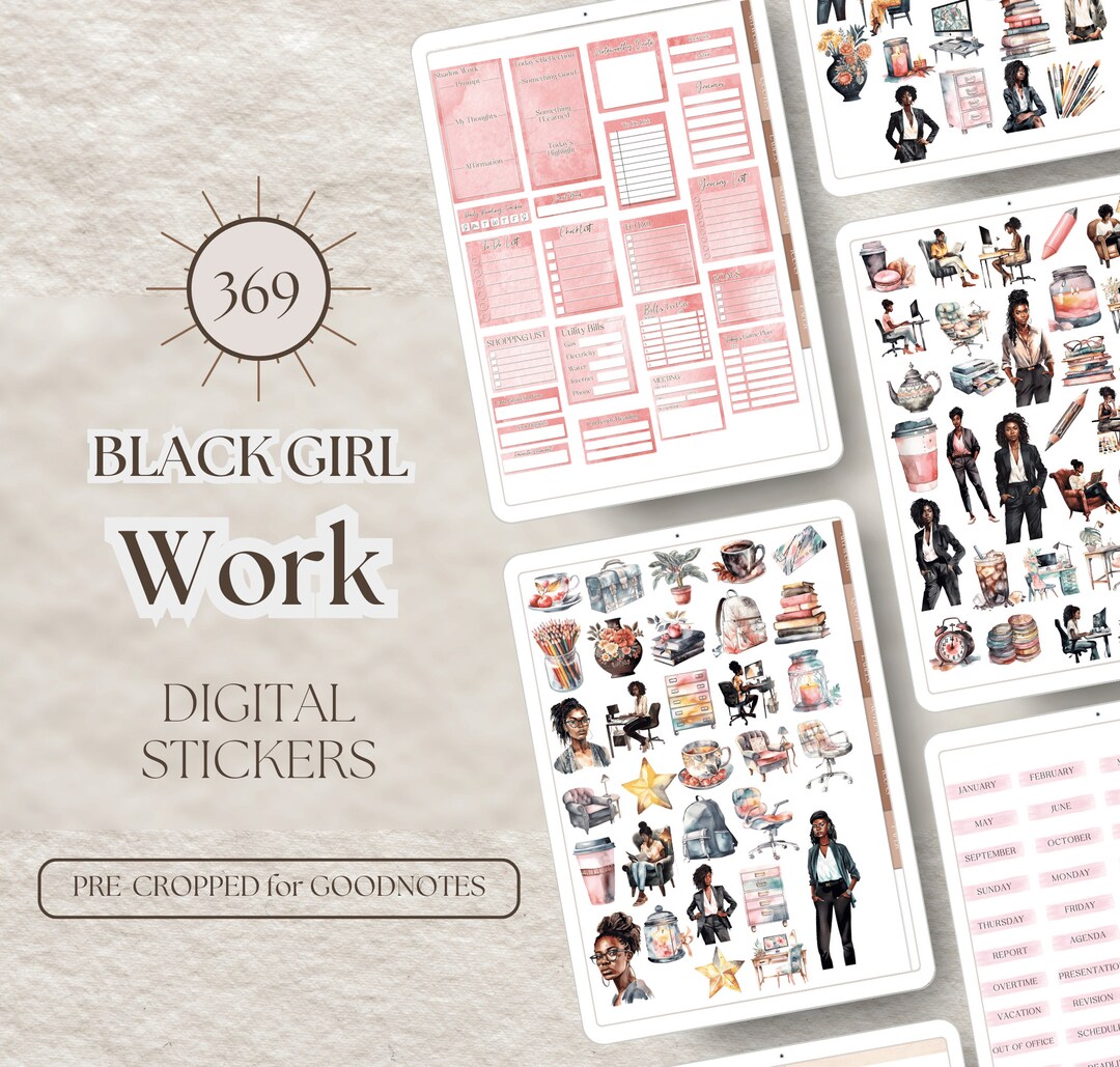 Work Goodnotes Stickers for Black Girls 369 Aesthetic Work Digital ...