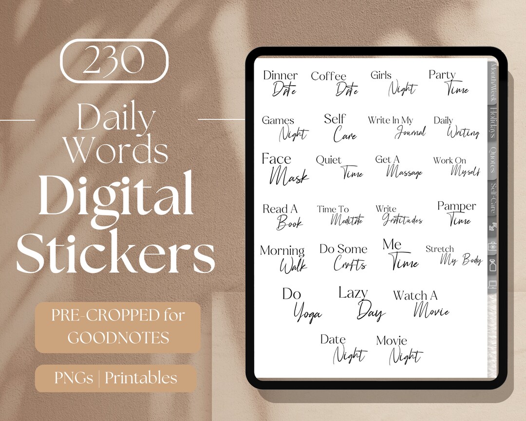Daily Words GOODNOTES STICKERS | 230 Neutral Aesthetic Goodnotes ...