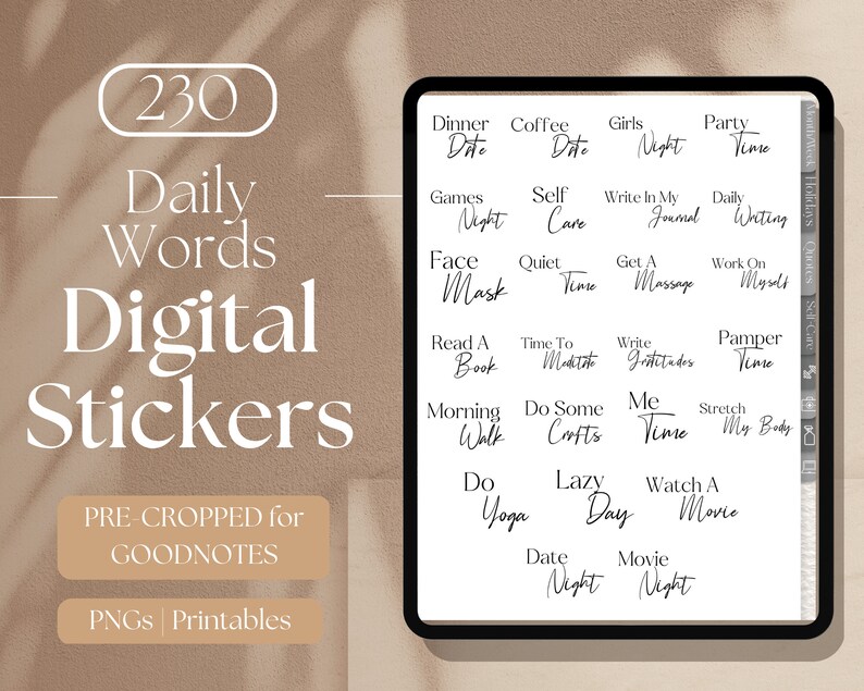 Daily Words GOODNOTES STICKERS 230 Neutral Aesthetic - Etsy