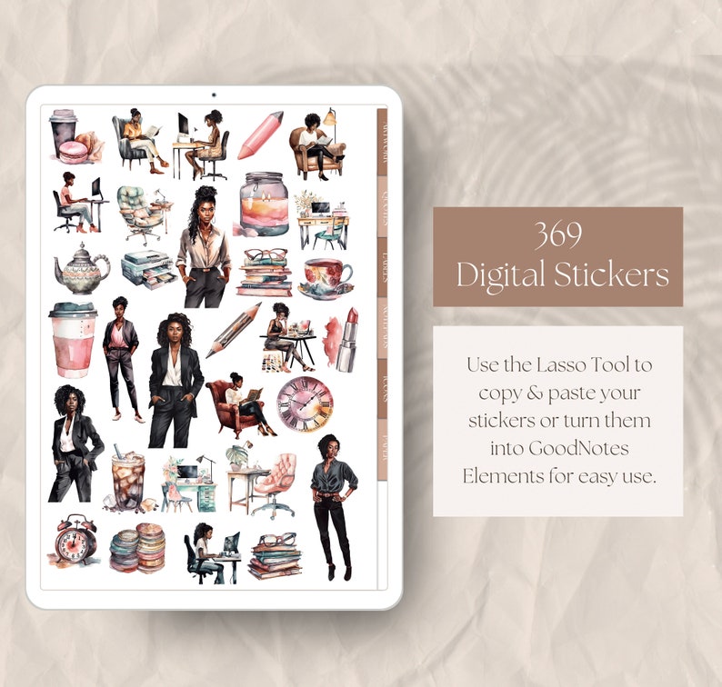 Work Goodnotes Stickers for Black Girls 369 Aesthetic Work Digital ...