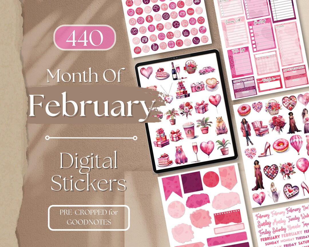 FEBRUARY Digital Stickers 2023 GOODNOTES STICKERS 440 Month of February ...