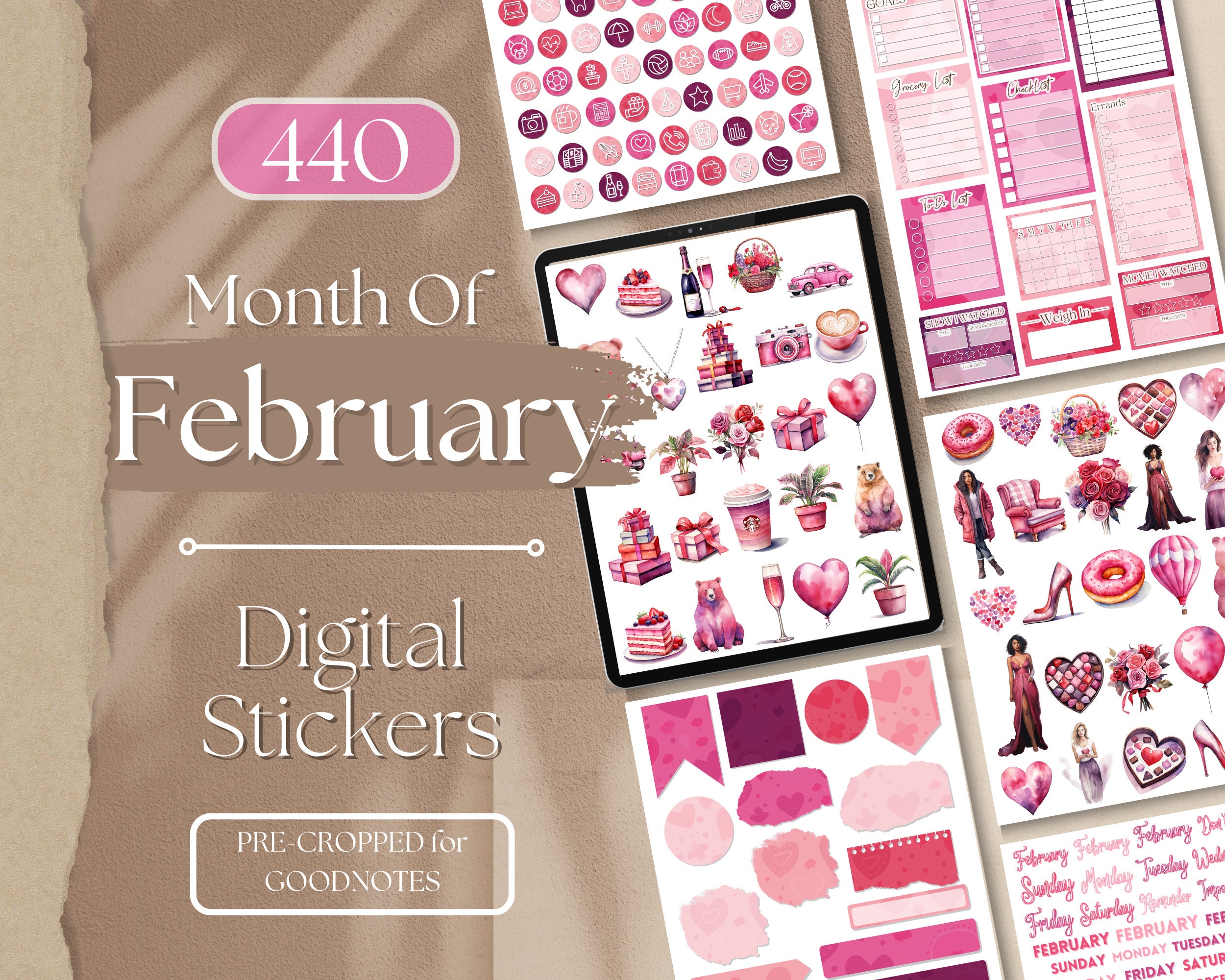 FEBRUARY Digital Stickers 2023 GOODNOTES STICKERS 440 Month - Etsy