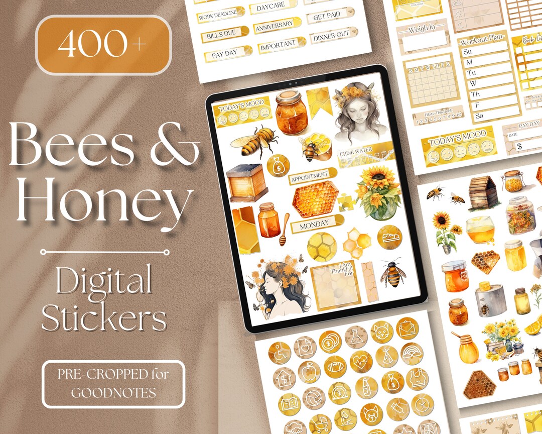 Bees & Honey GOODNOTES STICKERS | 400 Cottagecore Aesthetic Goodnotes ...