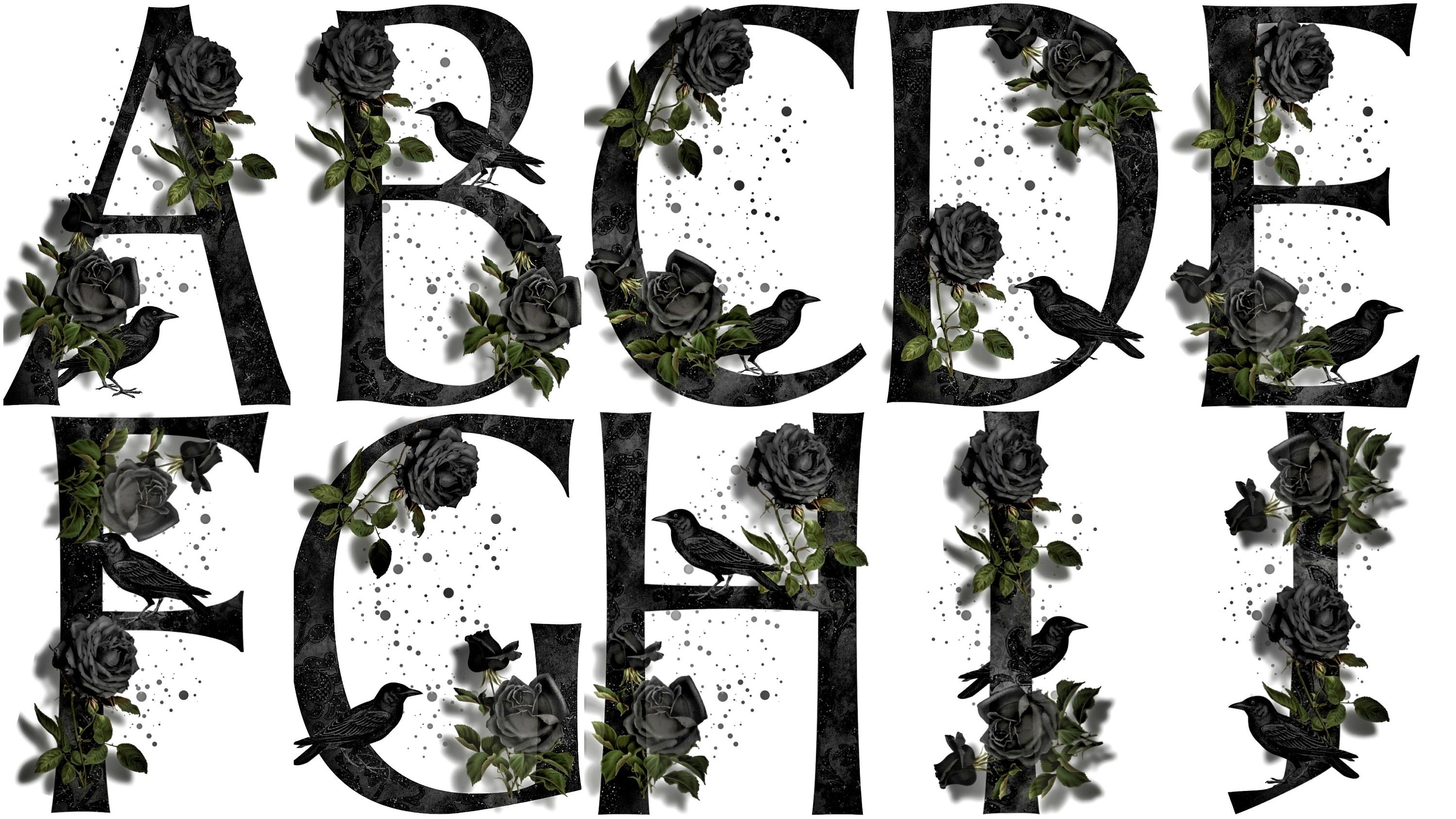 Gothic Raven Alphabet Letters Numbers Character 45 - Etsy