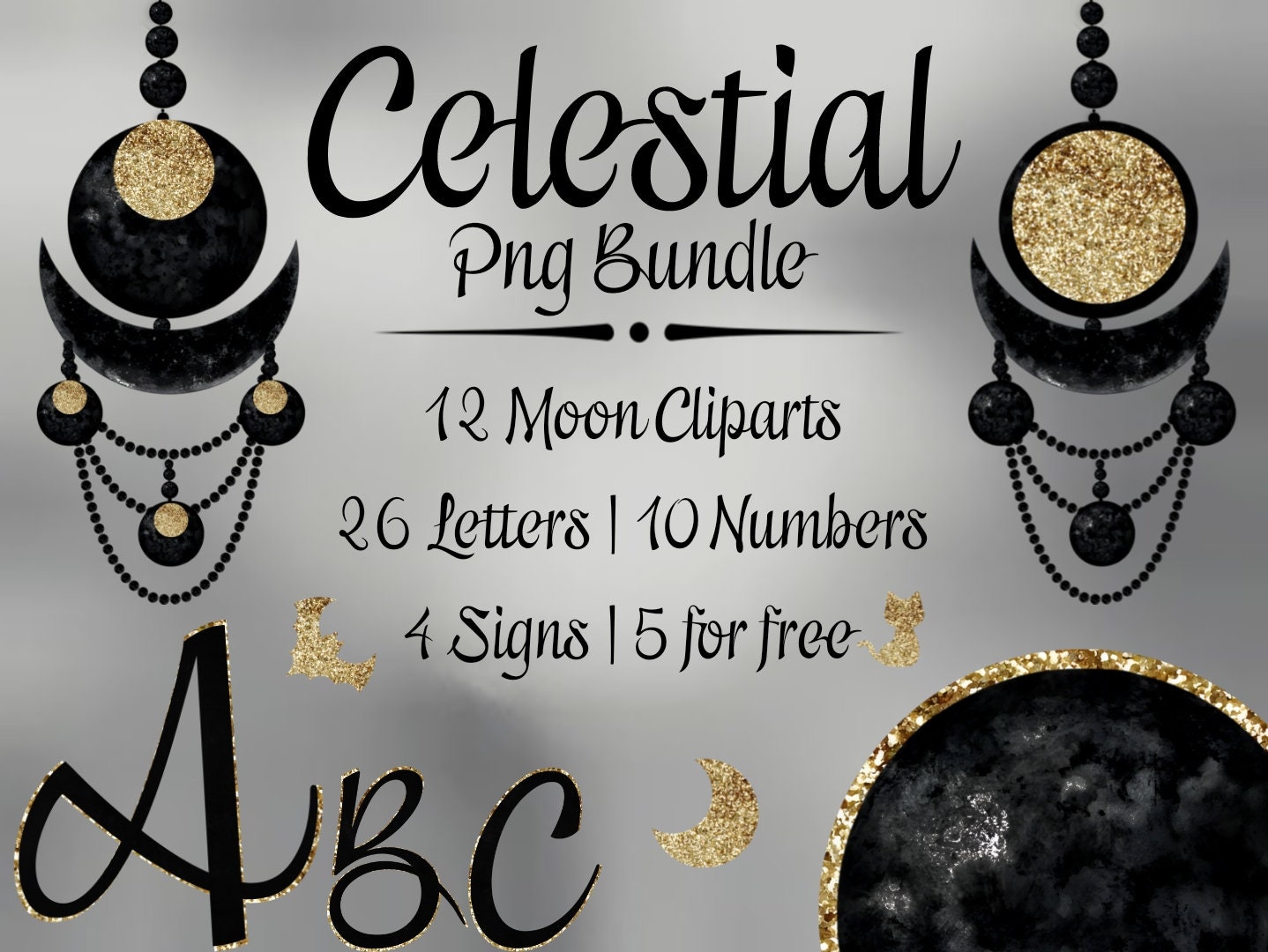 Celestial Moon Clipart Letters Numbers Character POD - Etsy