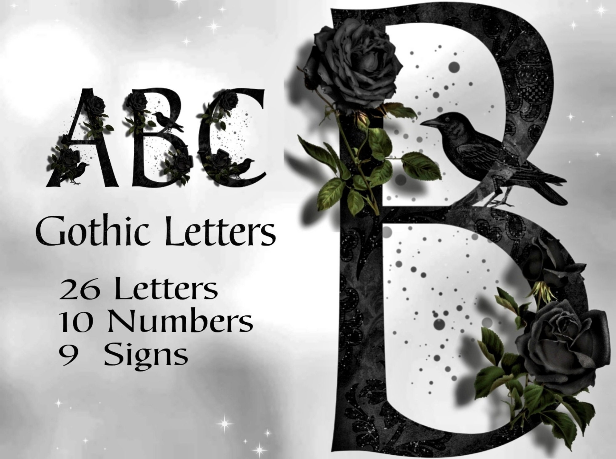 Gothic Raven Alphabet Letters Numbers Character 45 - Etsy