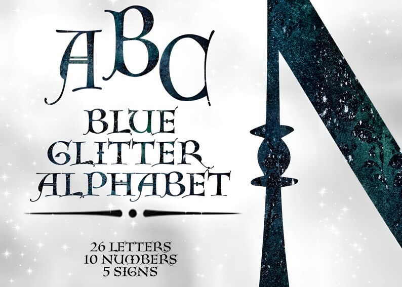 Blue Glitter Alphabet Letters Numbers Character 42 - Etsy