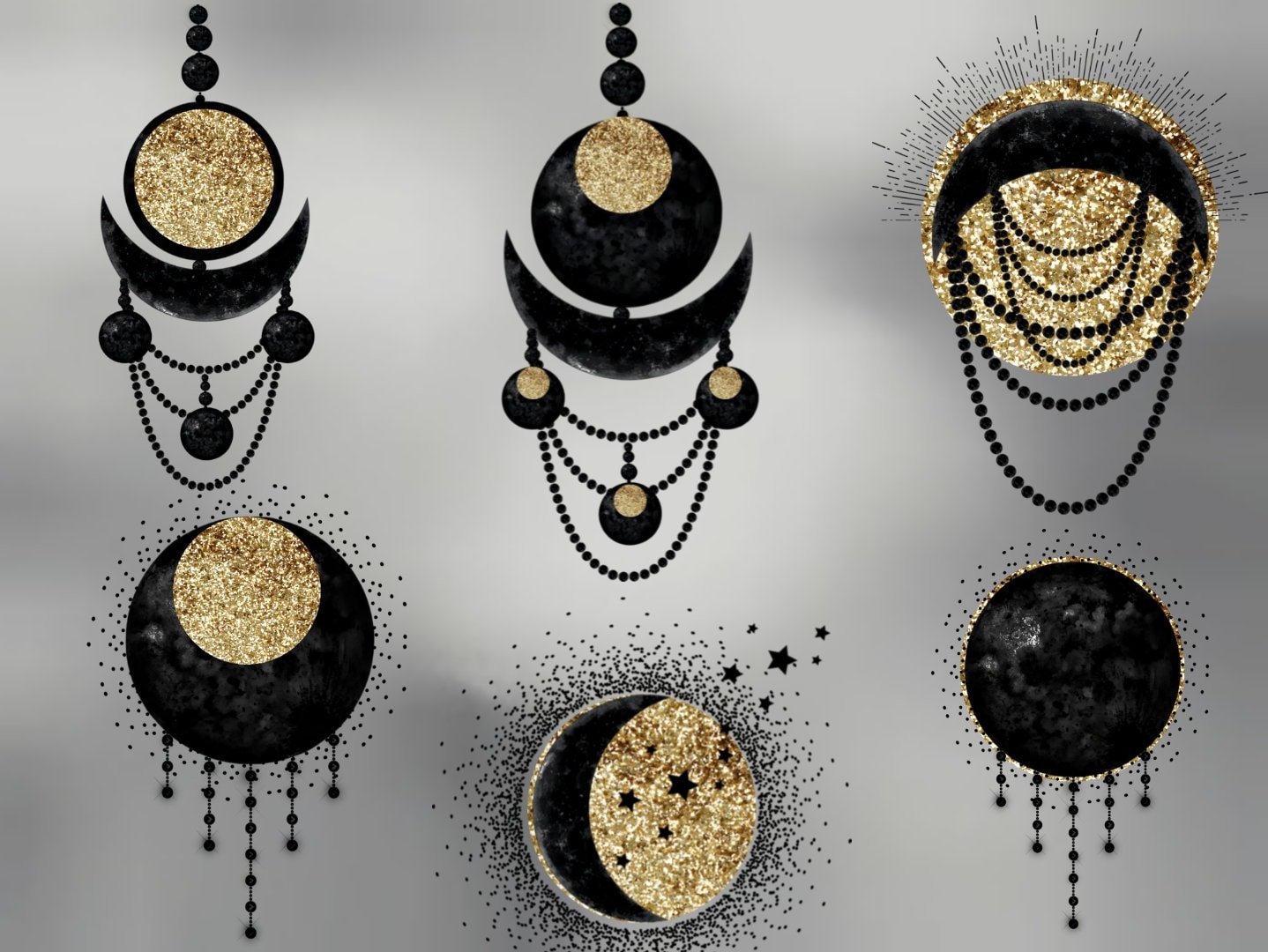 Celestial Moon Clipart Letters Numbers Character POD - Etsy