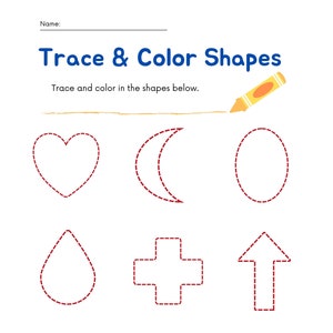 Shapes Trace & Color DIGITAL and PRINTABLE Worksheets Zip Pdf Download ...