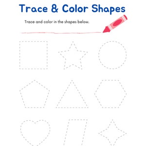 Shapes Trace & Color DIGITAL and PRINTABLE Worksheets Zip Pdf Download ...