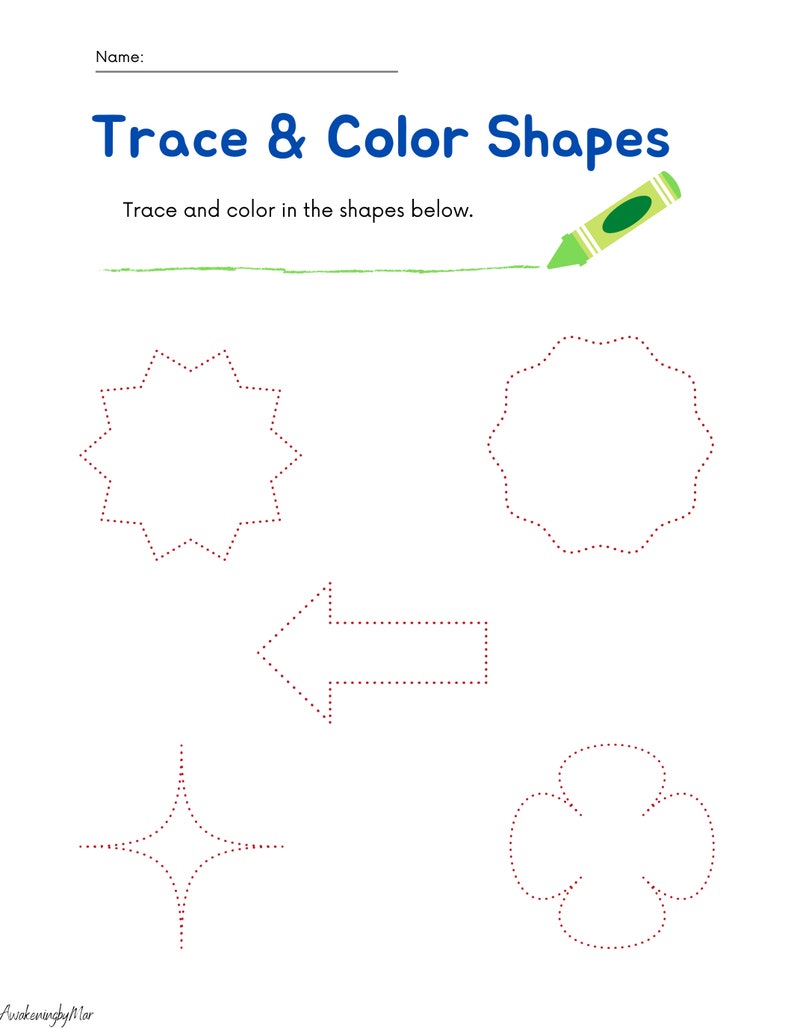 Shapes Trace & Color DIGITAL and PRINTABLE Worksheets Zip Pdf Download ...