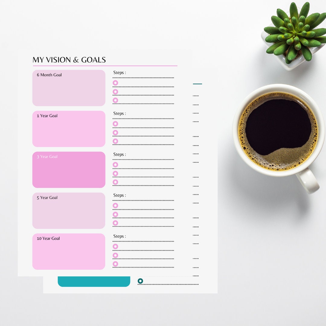 Printable Goals Planner Short Term Goal Planner Printable Vision
