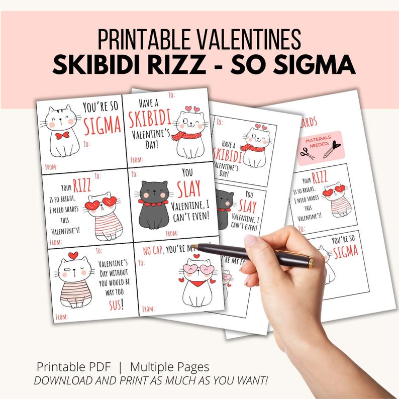 Kids Slang Super Skibidi Rizz Sigma Valentine Cards: Valentines for ...