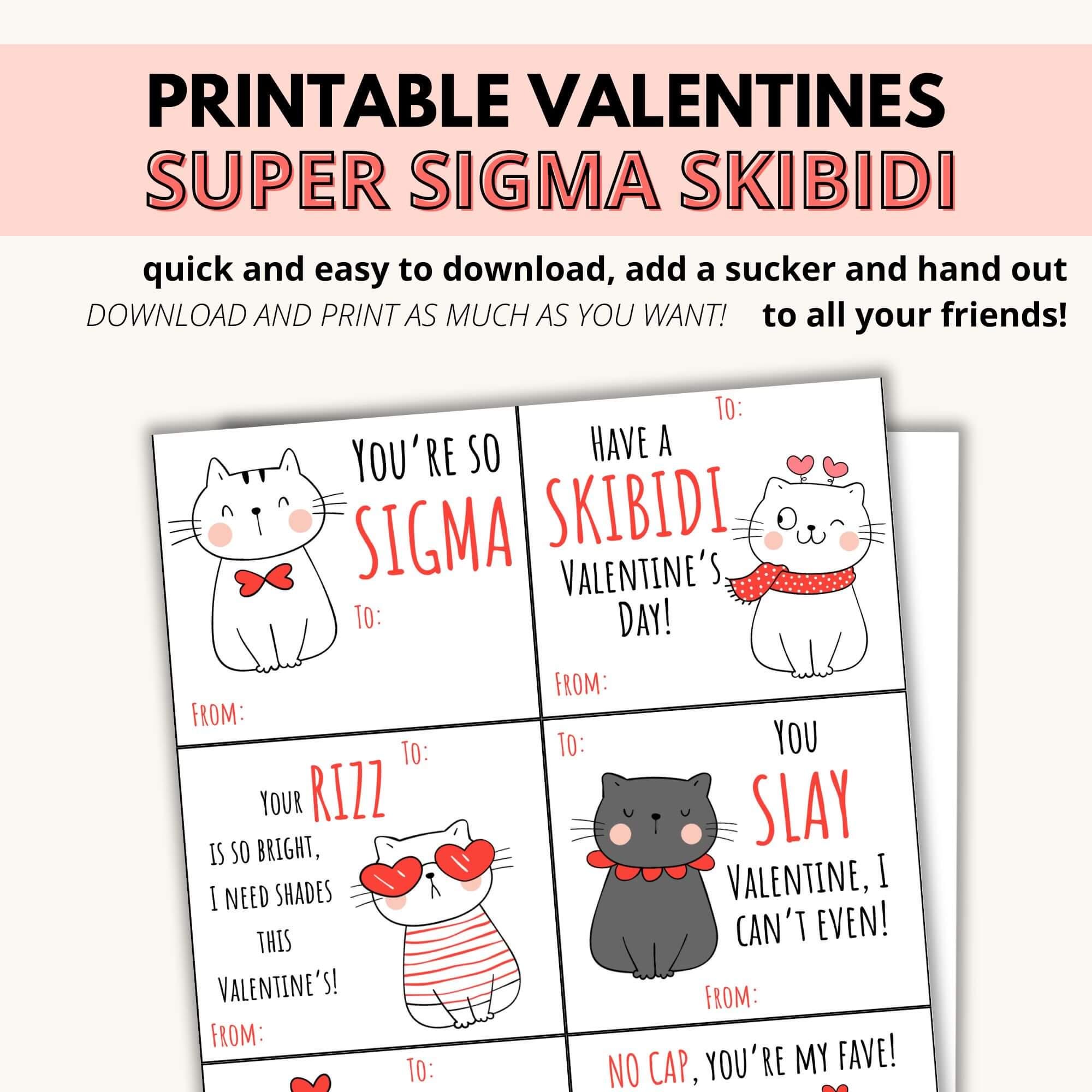 Kids Slang Super Skibidi Rizz Sigma Valentine Cards: Valentines for ...