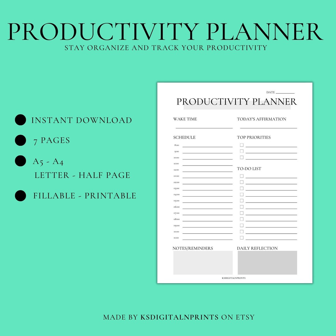 Productivity Planner Printable Productivity Planner Hourly - Etsy