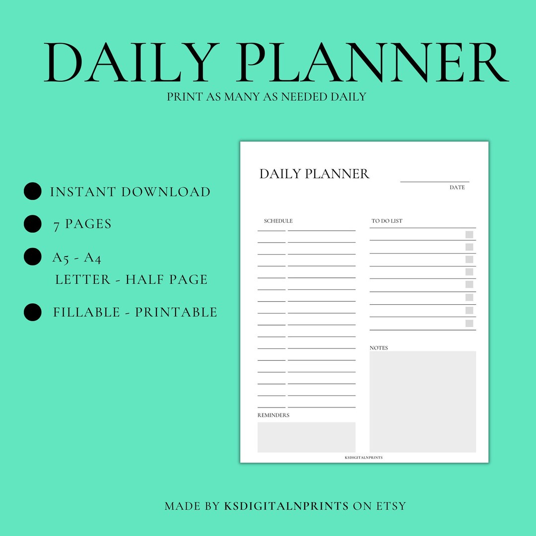 Daily Planner Print, Printable Daily Planner - Etsy