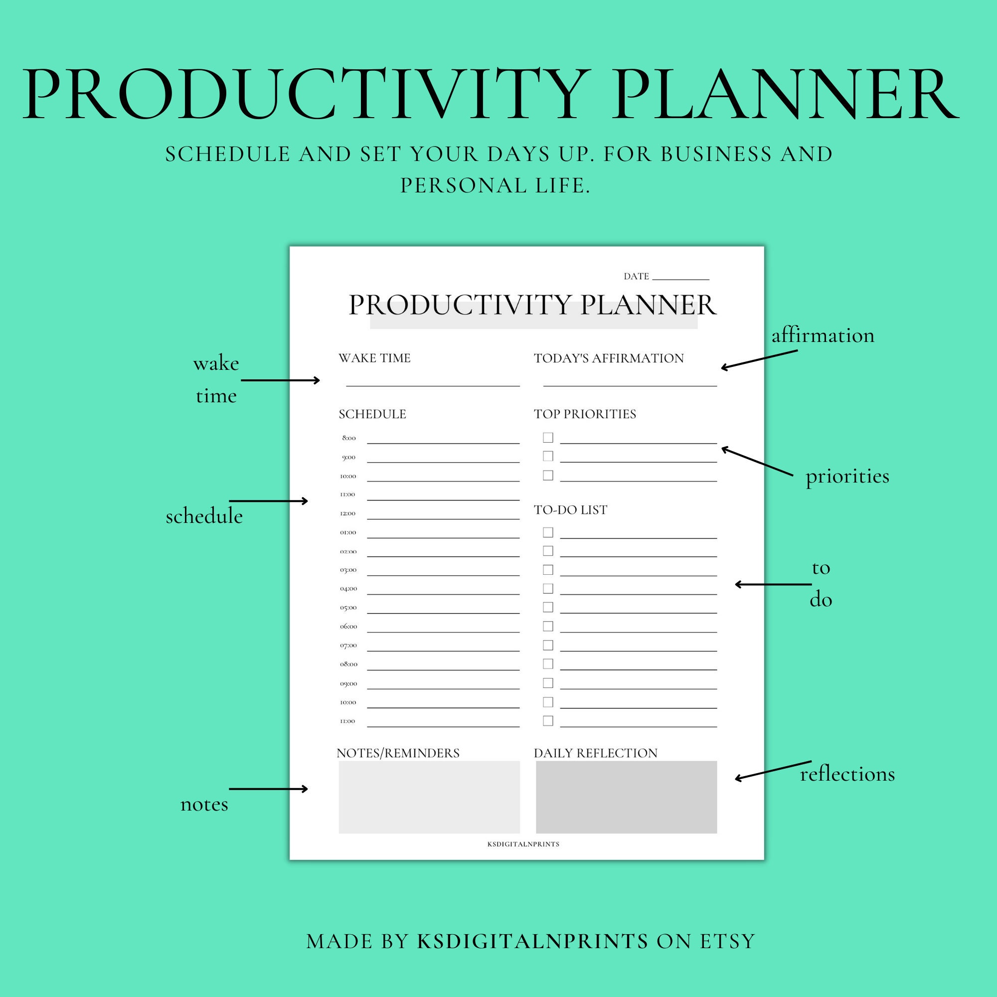 Productivity Planner, Printable Productivity Planner, Hourly Schedule ...