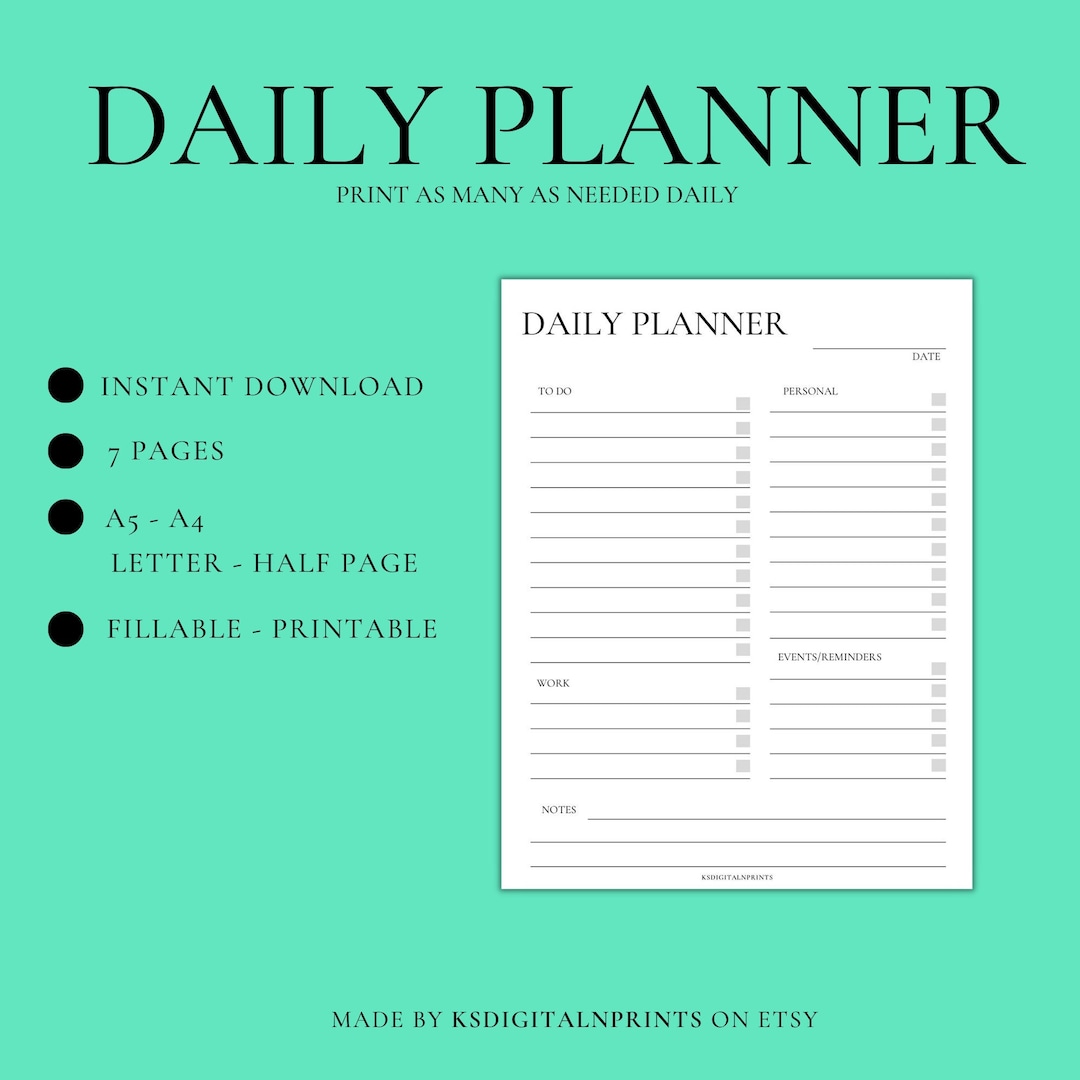 Daily Work Planner, Printable Planner, Work Tracker, - Etsy